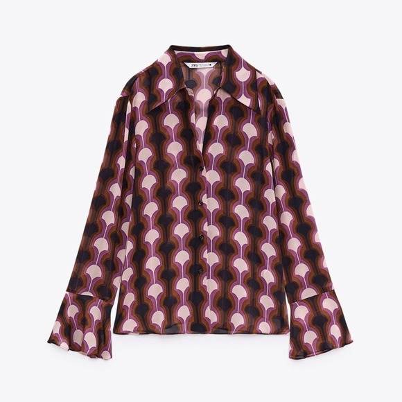 Zara | Tops | Zara Ruffled Printed Blouse Shirt Limited Edition | Poshmark